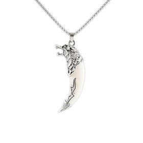 Stainless Steel Wolf Head - Wolf Tooth Imitation Inset Pendant Necklace ...