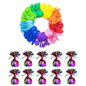 Coloured Balloons - Pack of 100 & Rainbow Balloon Weights - Pack of 10 ...
