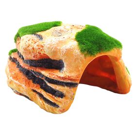 Pet Reptile Orange Moss Covered Hideout Cave for Habitat Decor (12cm ...