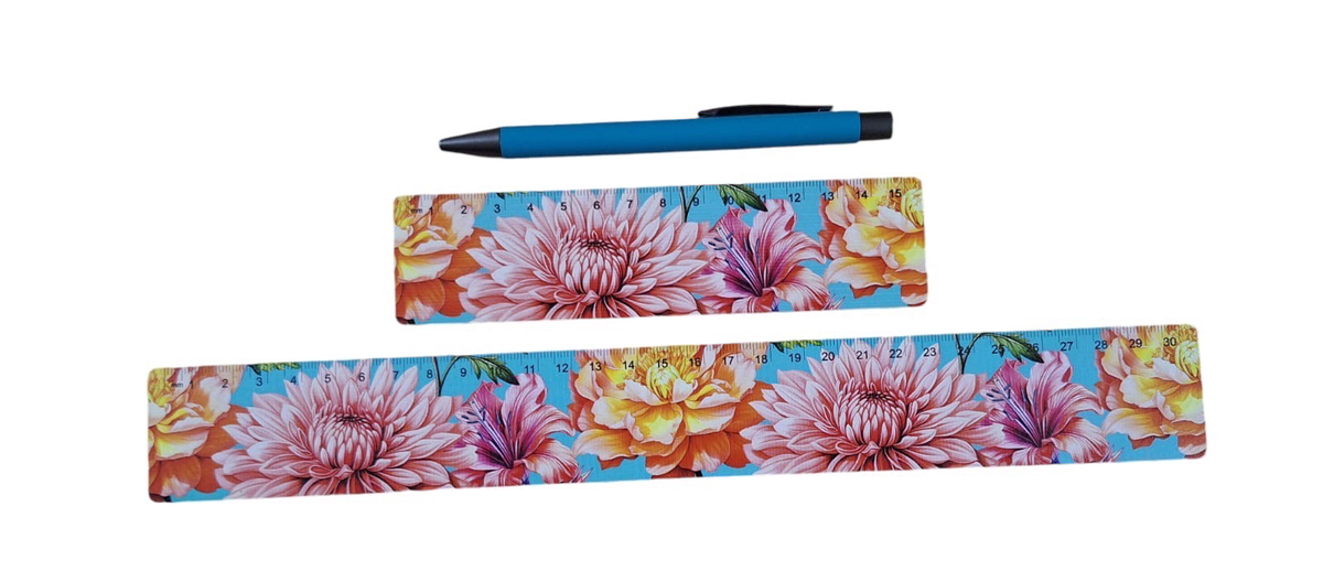 15cm, 30cm MDF Rulers with Pen Combo - Pink & Yellow Blooming Flowers ...