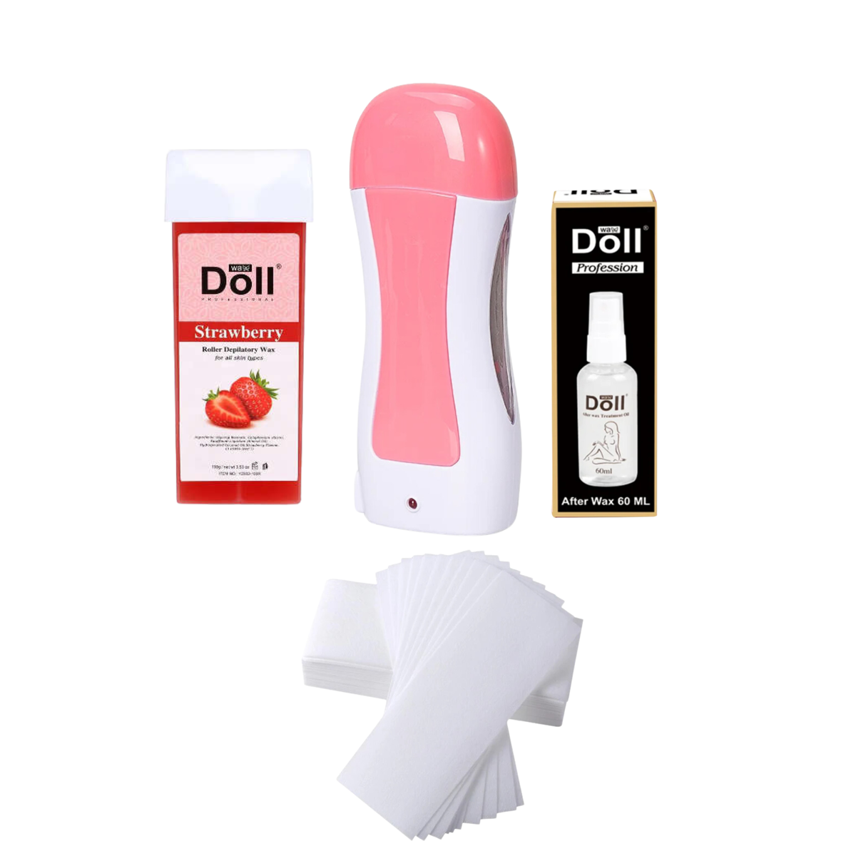 Hot Waxing Kit: Roller Heater, Strawberry Wax Cartridge, Strips and ...