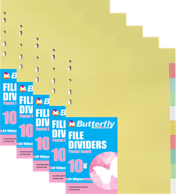 Butterfly Board File Dividers - A4 160Gsm Pastel - 10 Tab X5 | Shop ...