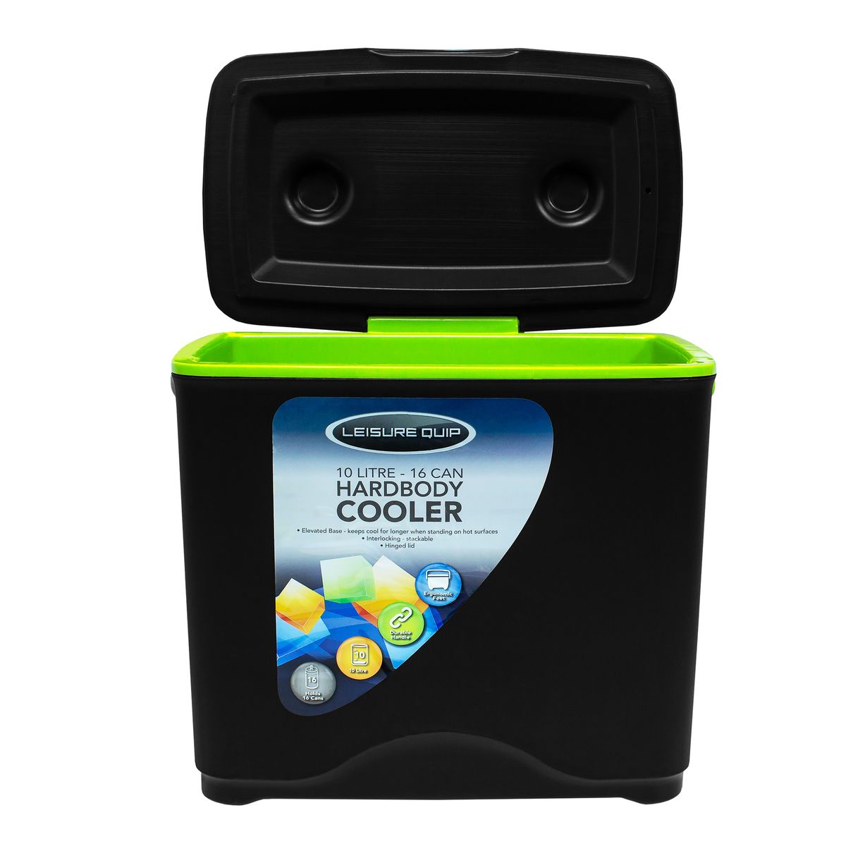 Leisure Quip Hard Body Cooler Black +Lime Green Inner - Capacity 10L ...