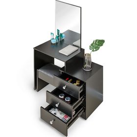 Dressing Table with Stool Vanity Desk Makeup Mirror Jewelry Storage ...