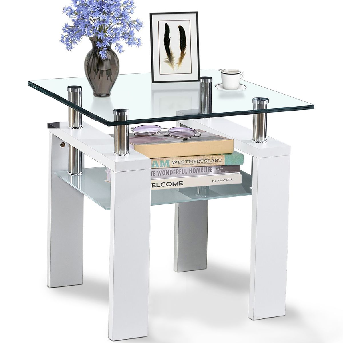 Coffee Table Side Table Tempered Glass Tabletop | Shop Today. Get it ...