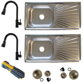 Kitchen Sink Single 2 Drop In Sinks, 2 Black Pull-Out Tap, Screwdriver ...