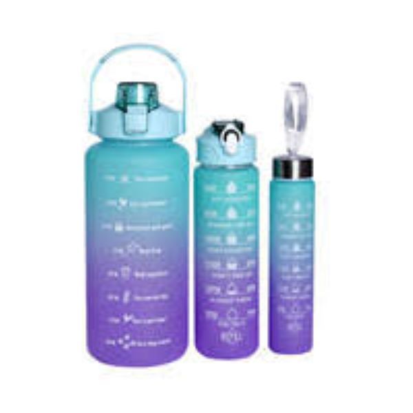 Set of 3 Motivational Water Bottles - 2Ltr/900Ml/300Ml Green/Purple ...