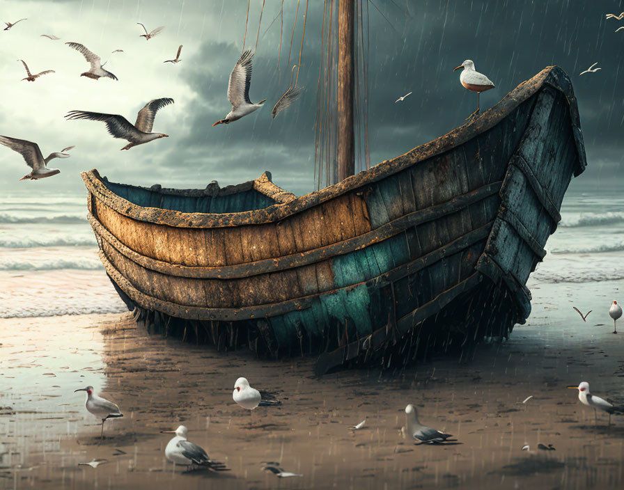 Canvas Wall Art - Abandoned Boat On The Beach Artwork | Shop Today. Get ...
