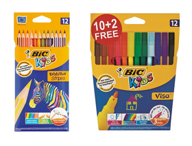 BIC Evolution 12 Colouring Pencils + Kids Visa Fine Felt Tip Pens Pack ...
