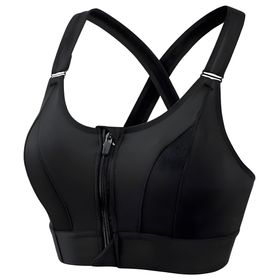 Women Zip Front Bra Wireless Sports Bras Padded Strappy Medium Support ...