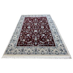 Traditional Persian Nain Machine Woven Dark Red & Cream Rug - 290 x 200 ...