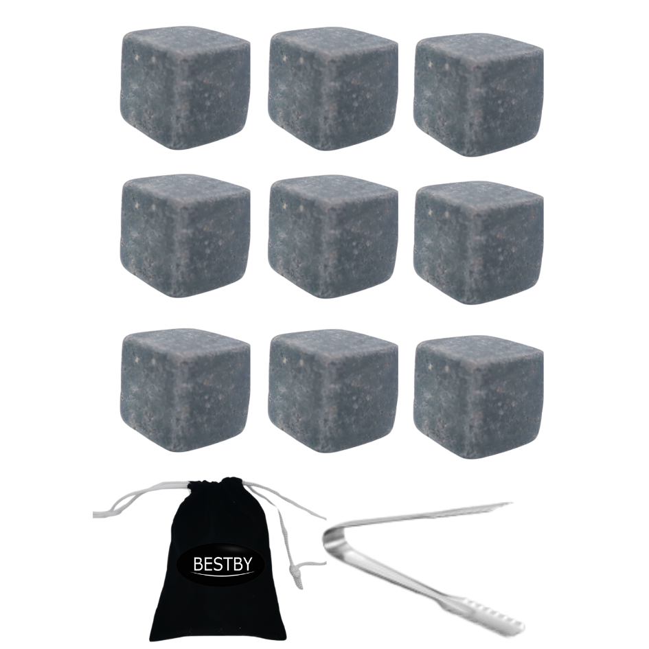 BESTBY 9 Whiskey Stones with Picking Tong and Storage Sack - Set of 2 ...