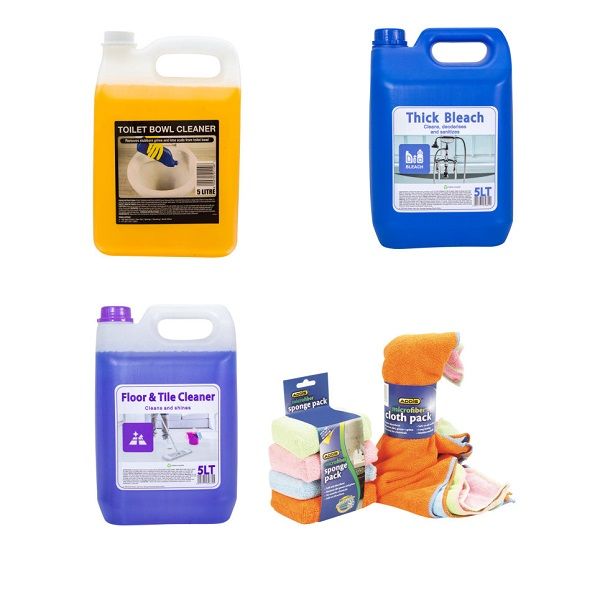 Thick bleach-Floor&Tile cleaner-Toilet bowl cleaner-Sponge-Micro Cloth ...