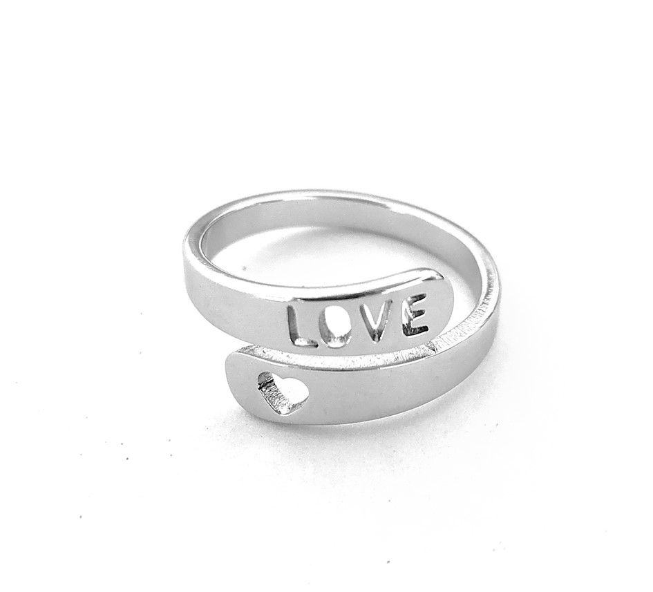 Solid Stainless Steel - Adjustable Ring with Design - Love with Heart ...