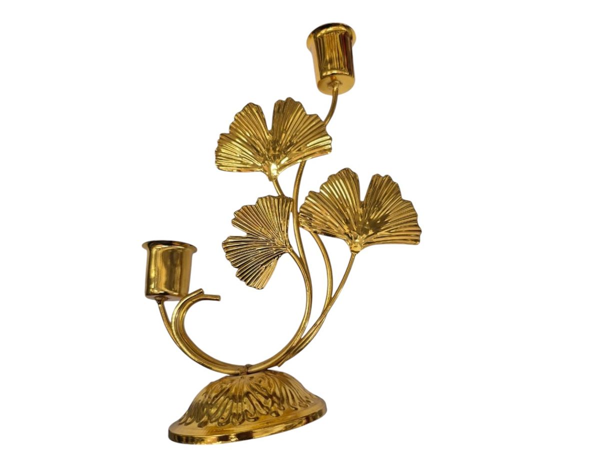 Gold Metal Ginkgo Leaf Dual Candle Stick Holder - Elegant Home Décor ...