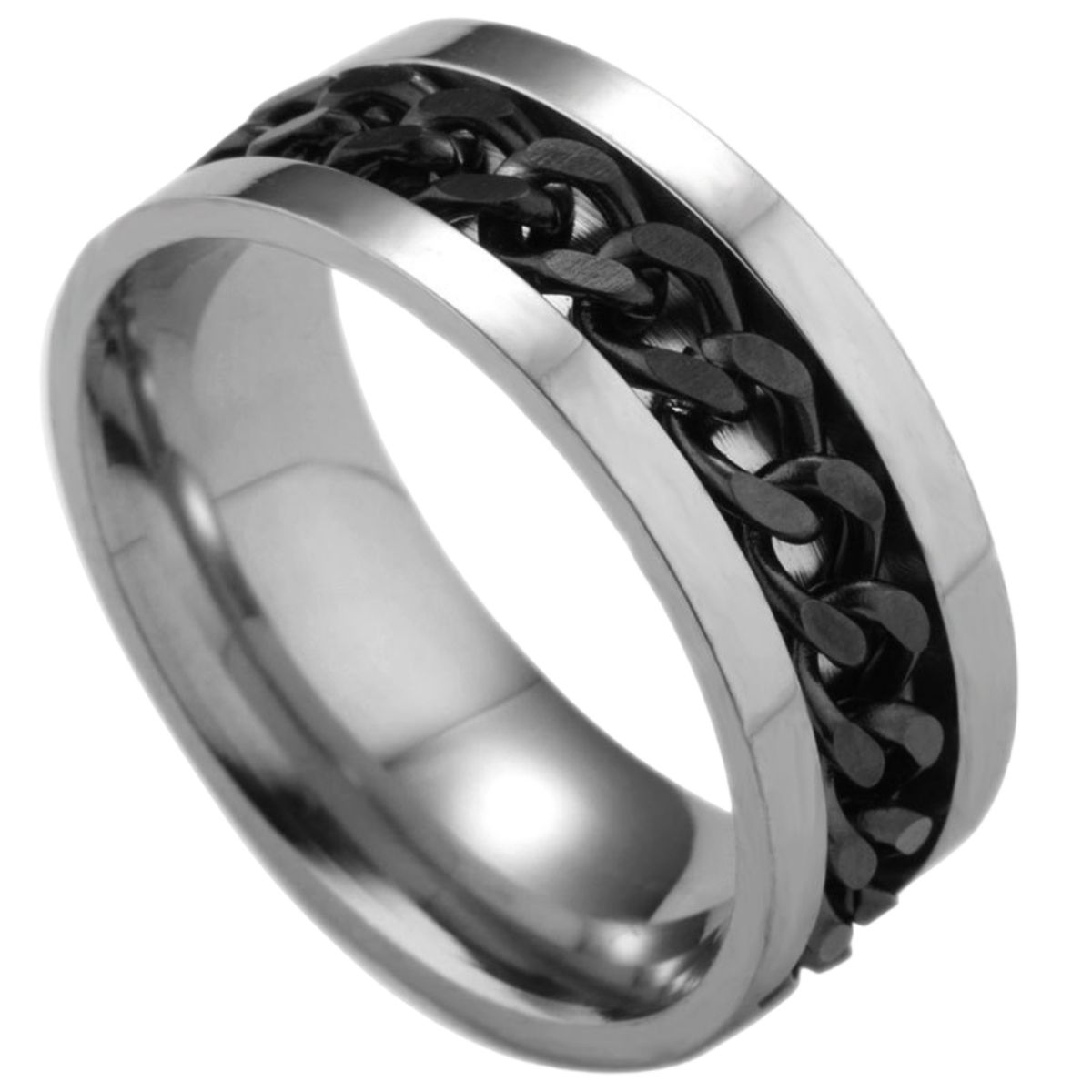 Men's Premium Polished Ring Domed Stainless Steel Rotating Chain Band ...