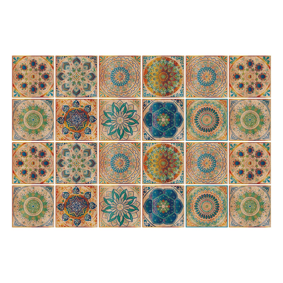 24Pieces Mandala Tile Stickers - Self-Adhesive Peel Stick for Kitchen ...