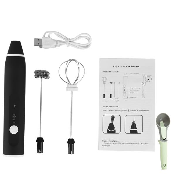 Black USB Speed Adjustable Rechargeable Milk Frother with Scoop | Shop ...