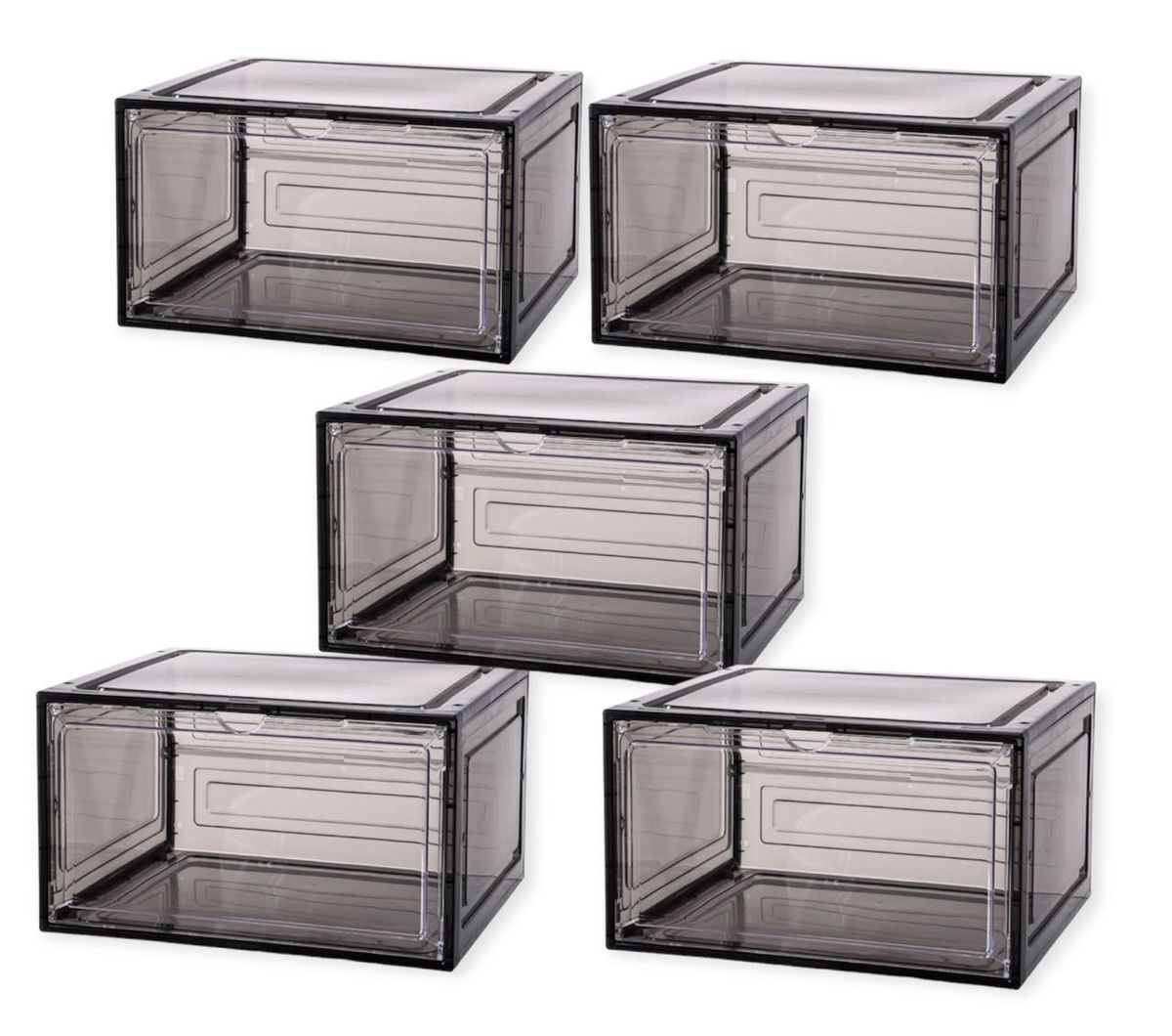 5 Piece Black Shoe Boxes Stackable Sneaker Organizer Box with Magnetic ...