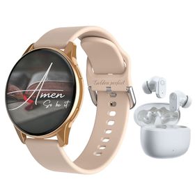 1.52" Rose Gold Smartwatch & Auto-Pair Earphones - Elegant Daily Set ...