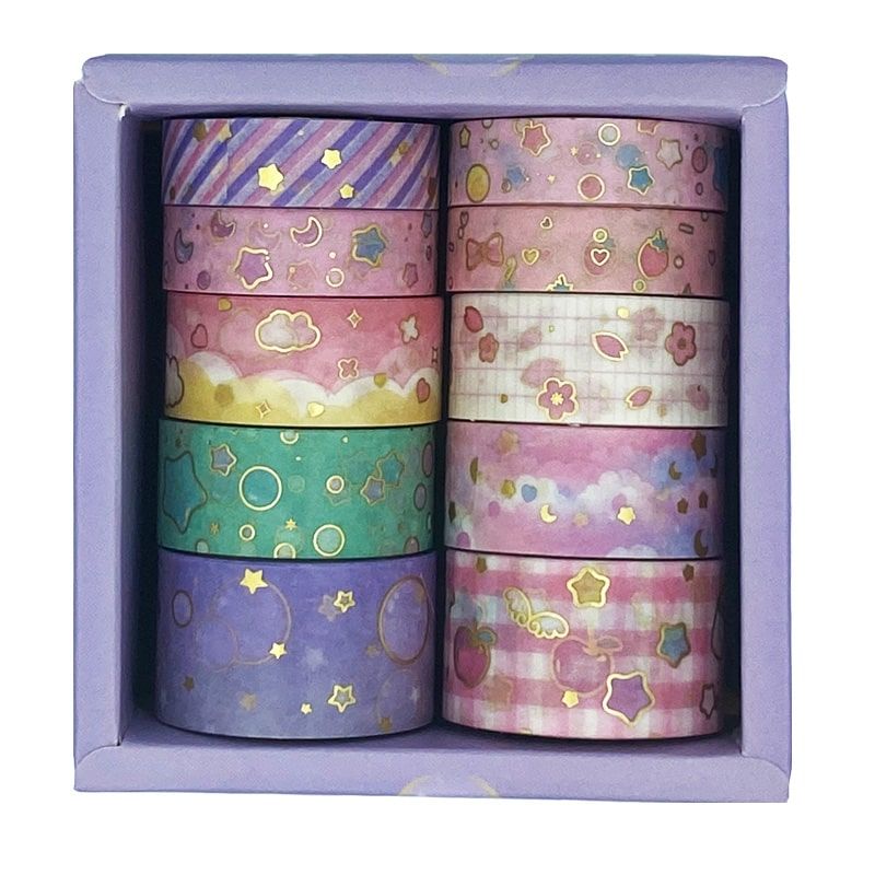 La Laila Purple Pink Cute Washi Tape Set - Gold Foil Detail - 10 Rolls ...