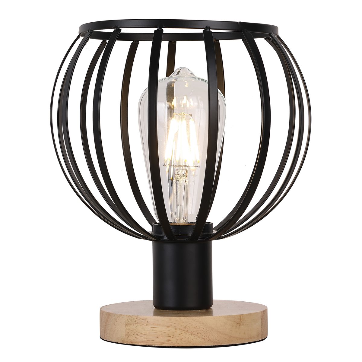 Black Metal Cage Table Lamp with Wooden Base - TL675 Wood | Shop Today ...