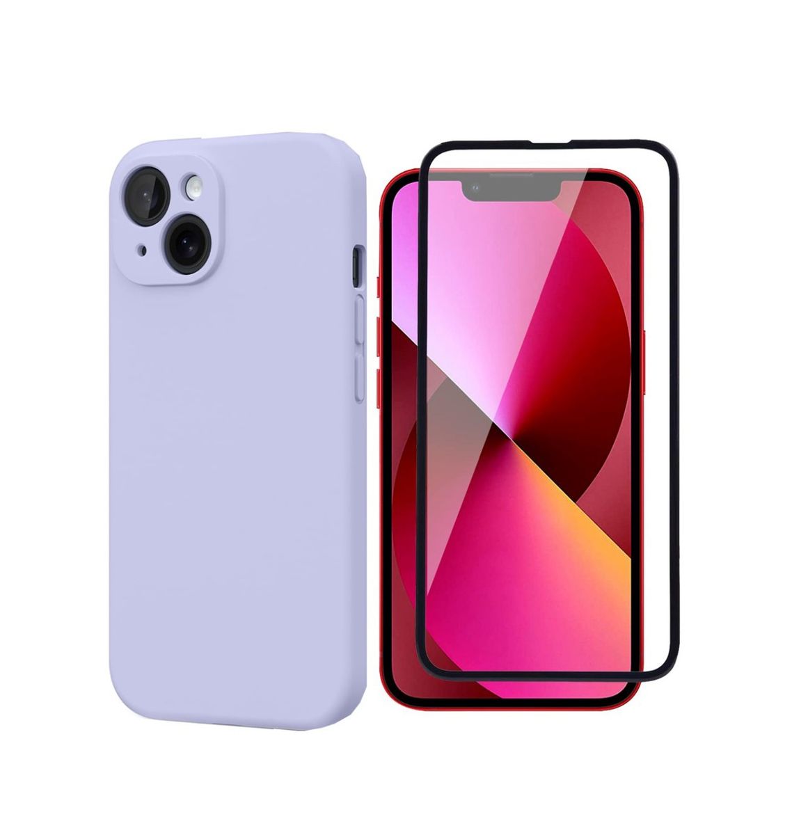 Silicone Phone Case & Screen Protector Combo For Iphone 13 -Baby Purple ...
