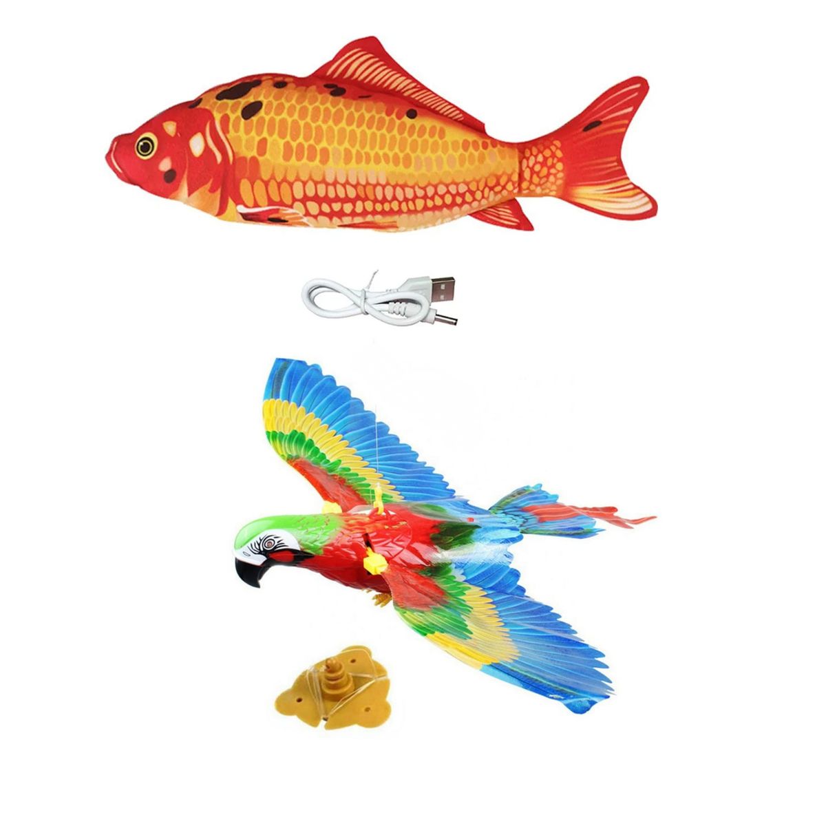 Cat Interactive Toys: Electric Red Carp Fish and Rotating Parrot Combo ...