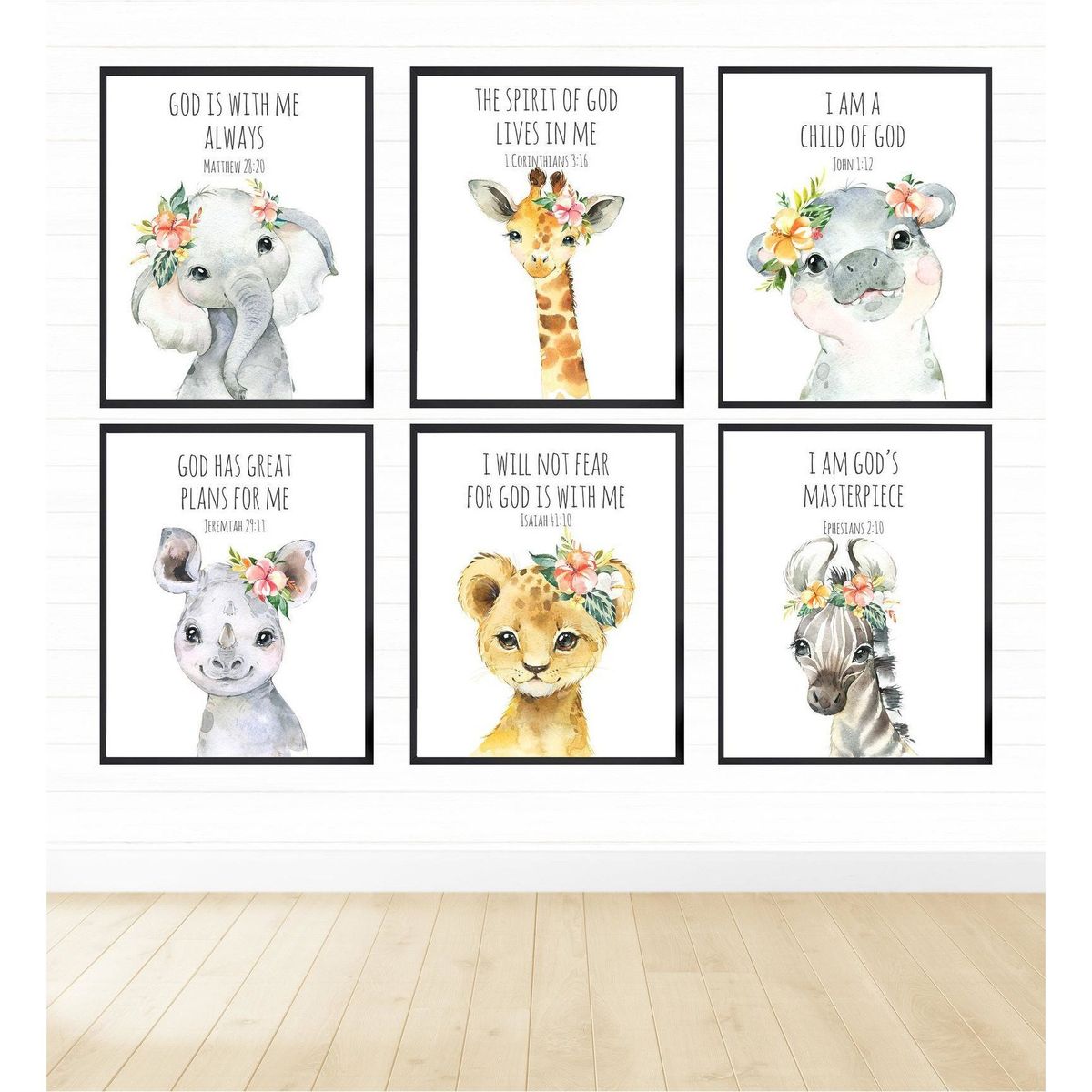 Safari Animals Bible Verse with Flowers - A4 - 21cm x 29cm -6 Set ...