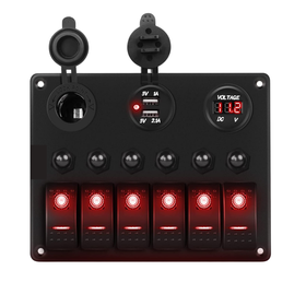 6 Gang On/Off Rocker Switches, Voltmeter, Dual USB & Cig Socket Panel ...
