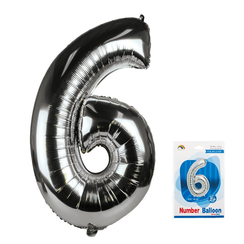 Balloon - Aluminium Foil - Metallic Silver - Number 6 - 106cm - 10 Pack ...