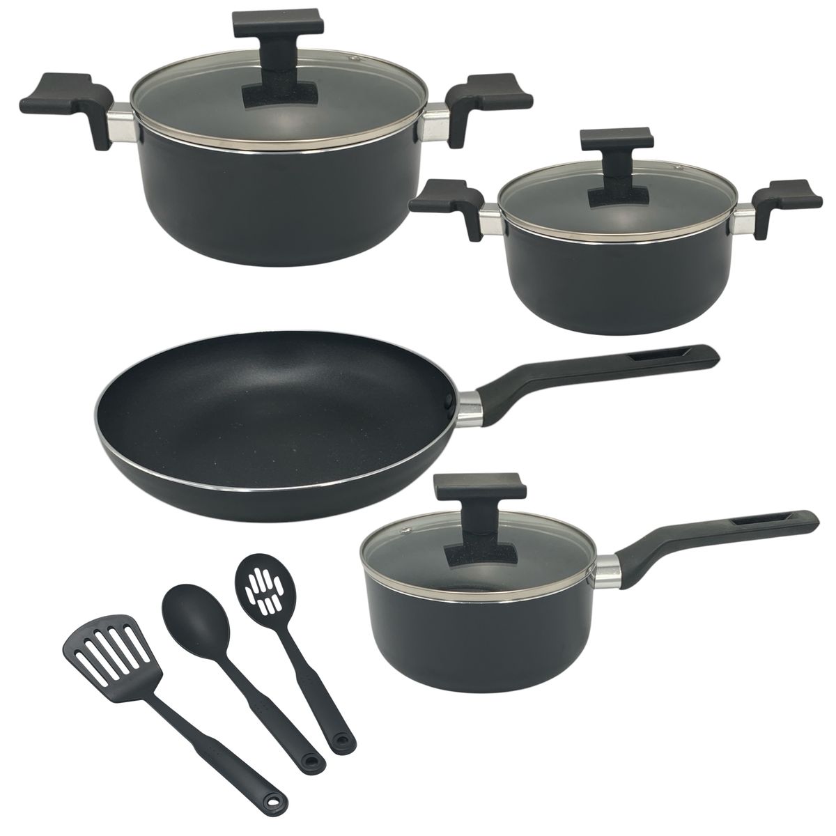 Pot Set 10 Piece Non-Stick Ceramic Coating Aluminum Cookware W/Nylon ...