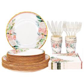 25 Guests Disposable Plates Cutlery Cups Napkins Partyware Spring ...