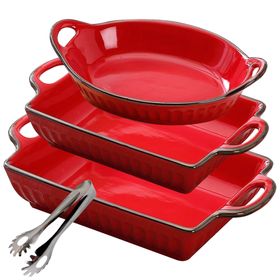 Set of 4 - Large Fluted Bakeware Beautiful Glazed Rim Casserole Baking ...