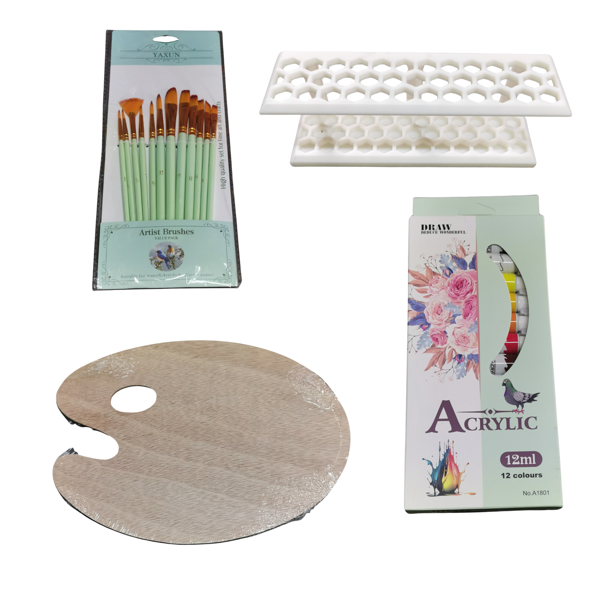 Acrylic Painting Starter Kit , Artist Brushes, Palette + Brush Holder ...