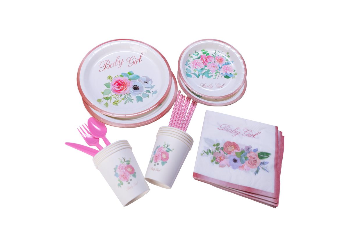 Party Paper Tableware/Cutlery Set - Flower Baby Shower Theme (Set of 8 ...