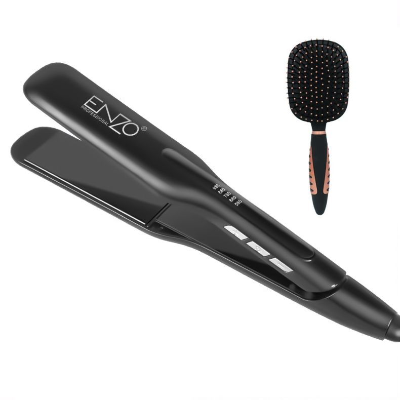 Enzo - Graphite Titanium Ultra-Thin Hair Straightener & Hairbrush Set ...