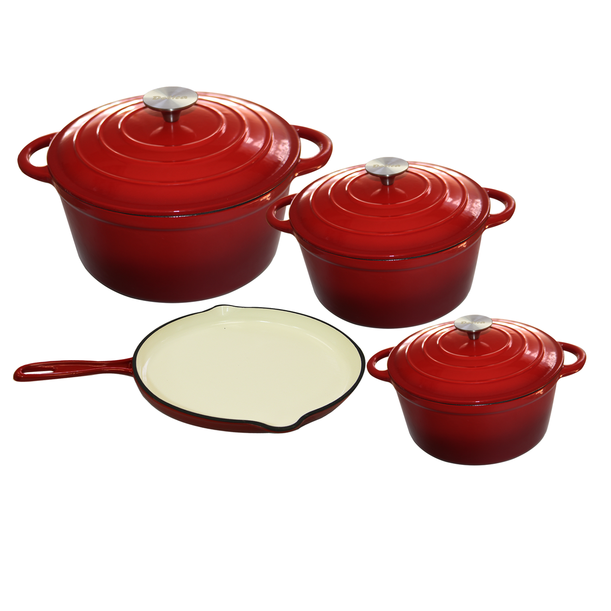JB LUXX Delica 7-Piece Heavy Duty Cast Iron Cookware Set - Red | Shop ...