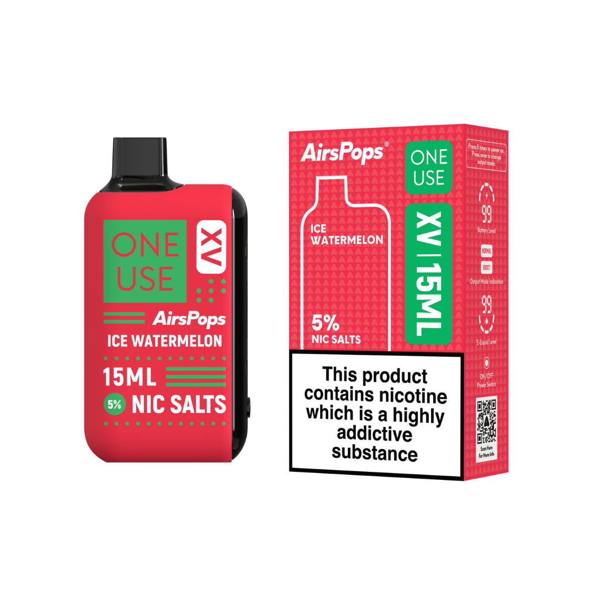 AirsPops Airscream XV - Ice Watermelon Disposable 5% Nic Salts | Shop ...