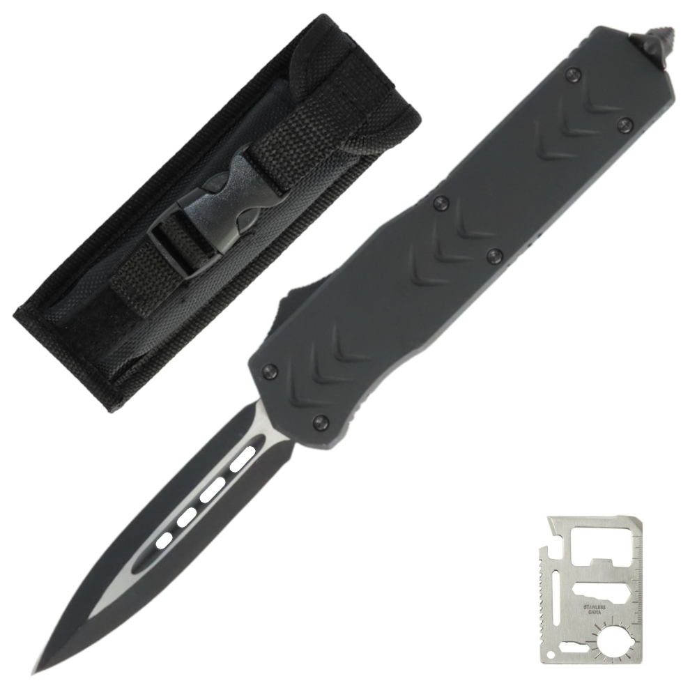 OTF Black Double Edge Blade Tactical Knife Glass Breaker Belt Sheath ...