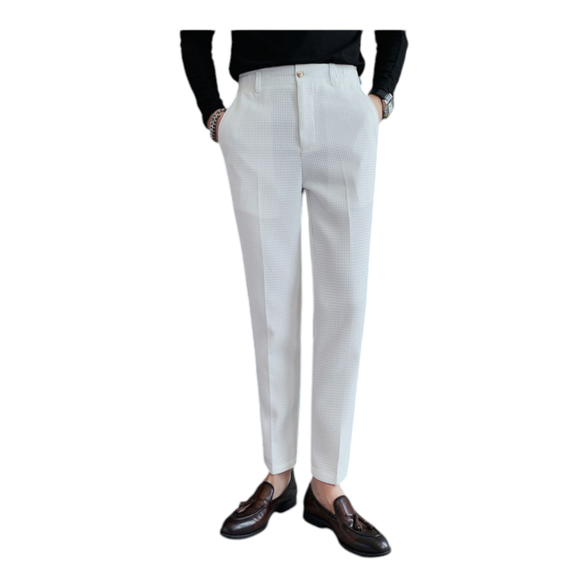 Chino Pants For Men Waffle Cropped Pants Tapered Trousers For Men ...