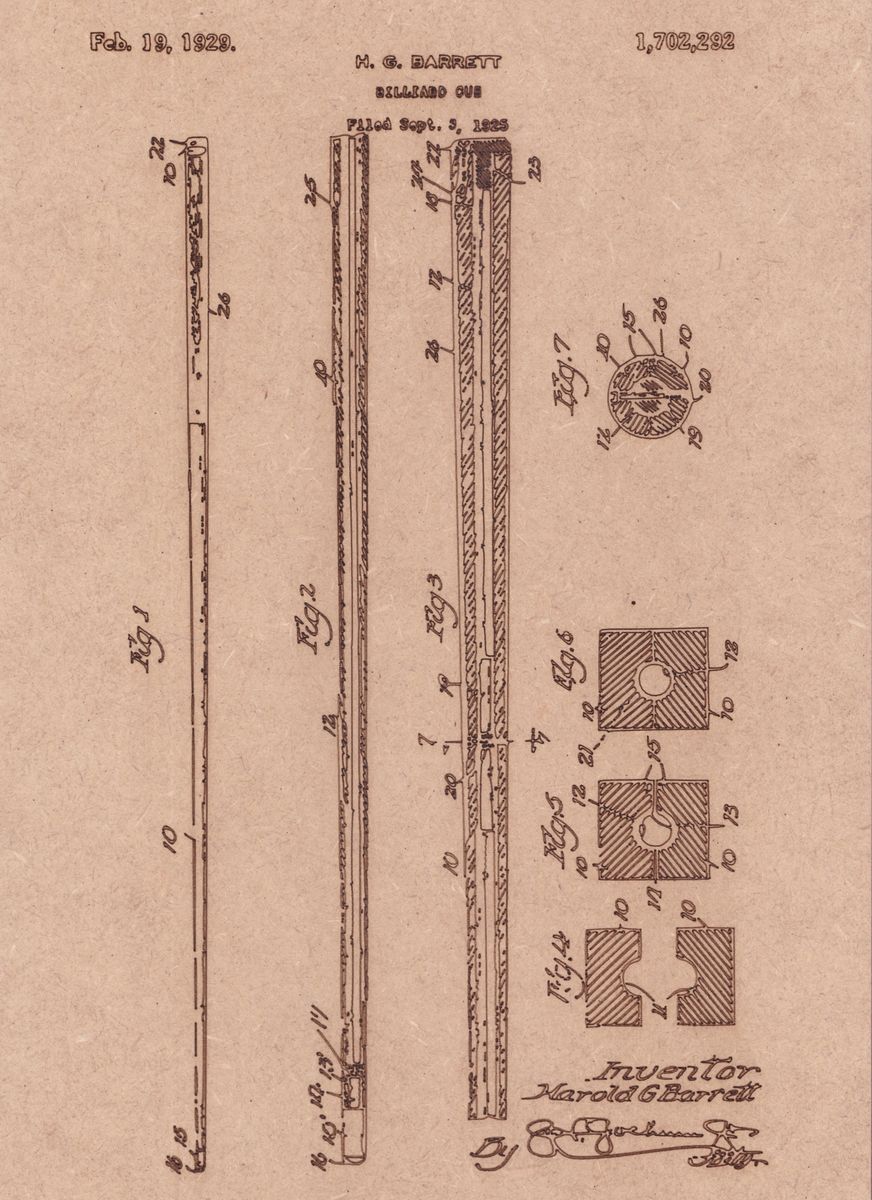 Vintage Patent Sketch Style Billiards Cue - Unframed | Shop Today. Get ...