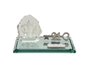 21st Key with Glass Block Praying Hands & Cross on Glass Mirrorbase ...