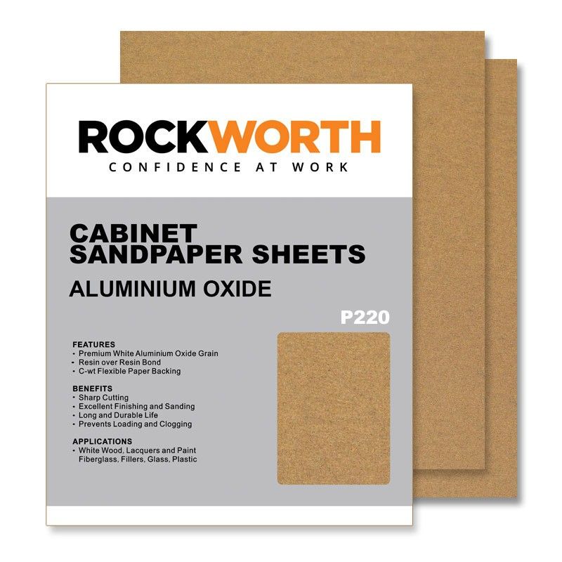 Rockworth - Cabinet Sanding Paper - Sheets - P220 - Bulk Pack of 50 ...