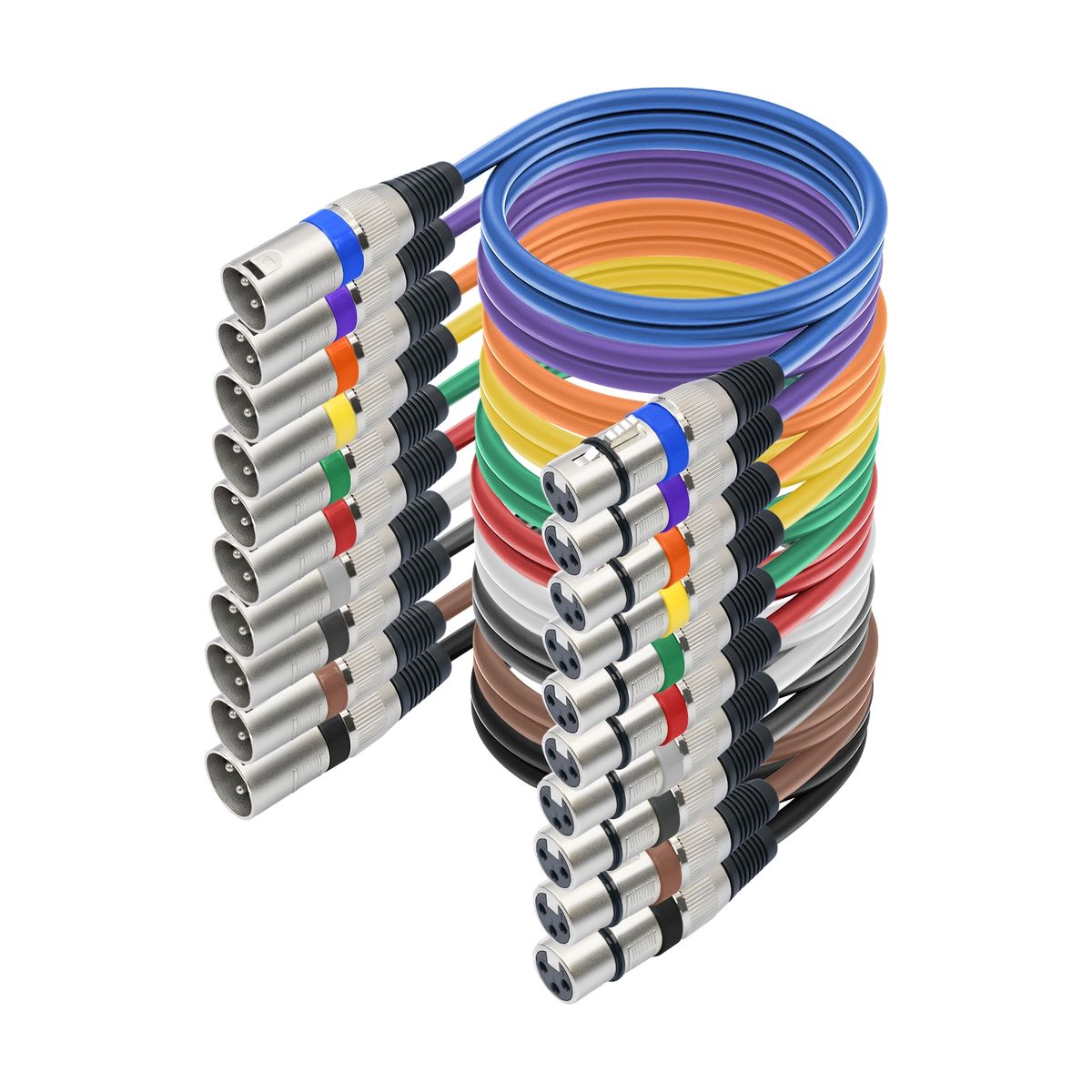 XLR 3pin Male to Female Audio Coloured Cable 1 Meter Set of 10 | Shop ...