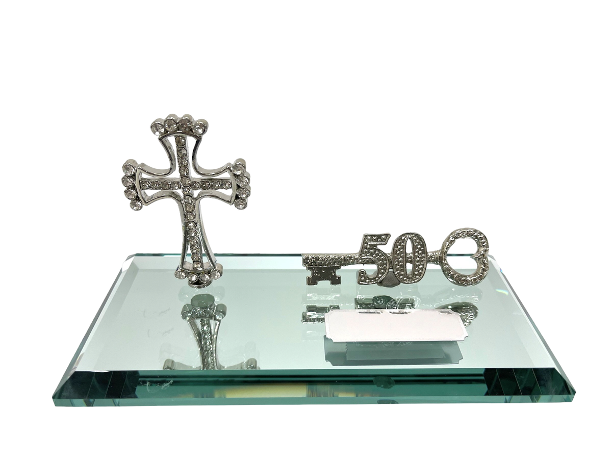 50th Key Diamant Gold Cross on Mirror Base And Metal Key | Shop Today ...
