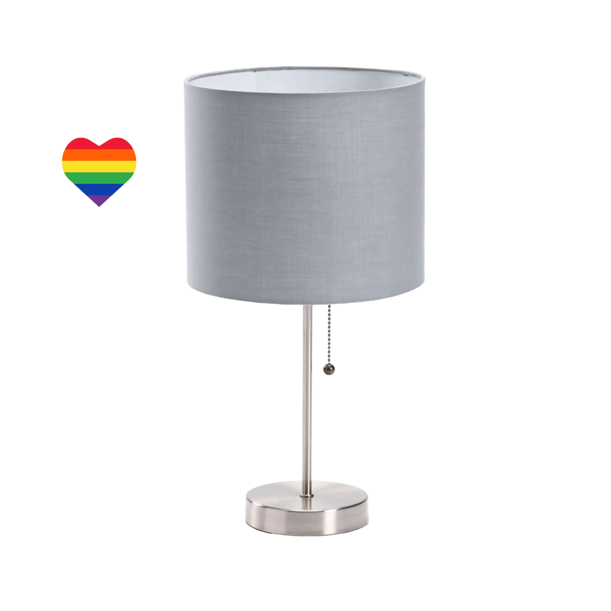 Table Lamp Metal Base Grey Fabric Shade With a Rainbow Heart Sticker ...