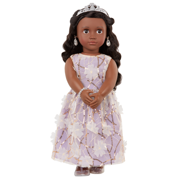 Our Generation 18 Doll With Tiara Ambreal Purple Dress And Black