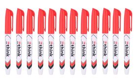 Think 1.5mm Acrylic Tip Red Whiteboard Marker - Set of 12 - U00640 ...