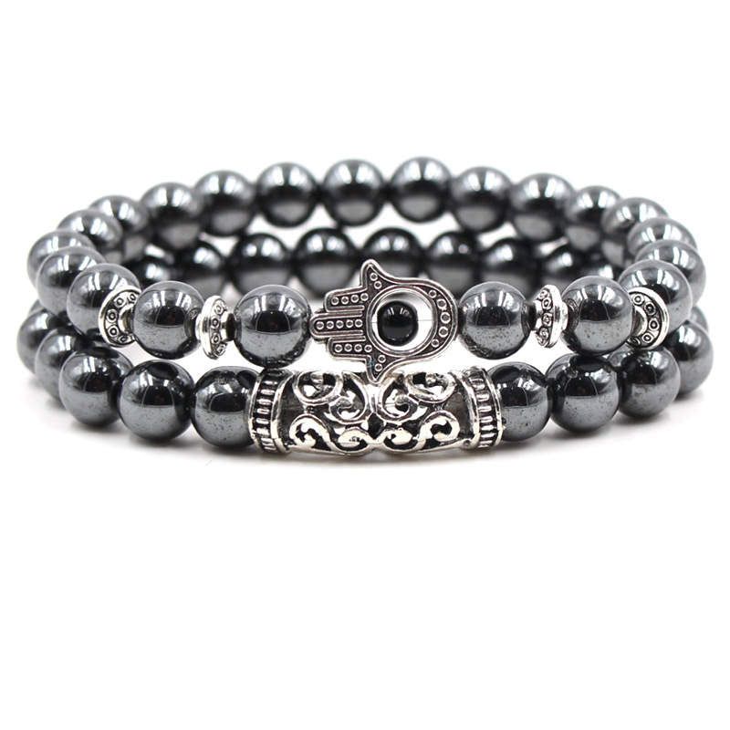 Argent Craft Hematite And Hamsa Hand With Scroll Protection Bracelet ...